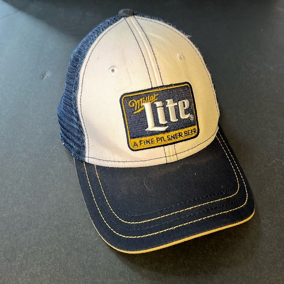 H3 Headwear | Accessories | Miller Lite Beer Patch Logo White Blue Mesh ...